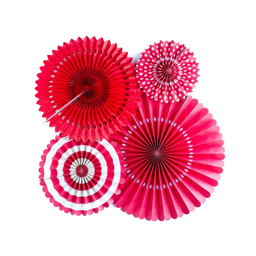 Red Paper Fans, Red Fans, Red Paper Rosettes, Christmas Party Decor ...
