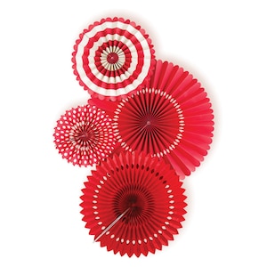 Red Paper Fans, Red Fans, Red Paper Rosettes, Christmas Party Decor ...
