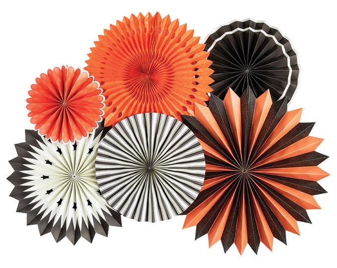 Vintage Halloween Paper Fans, Halloween Party Fans, Orange and Black ...