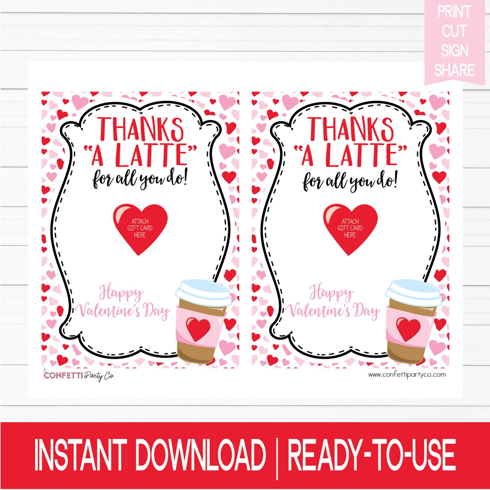 Thanks A Latte Teacher Valentine Card Coffee Valentine Gift | Etsy