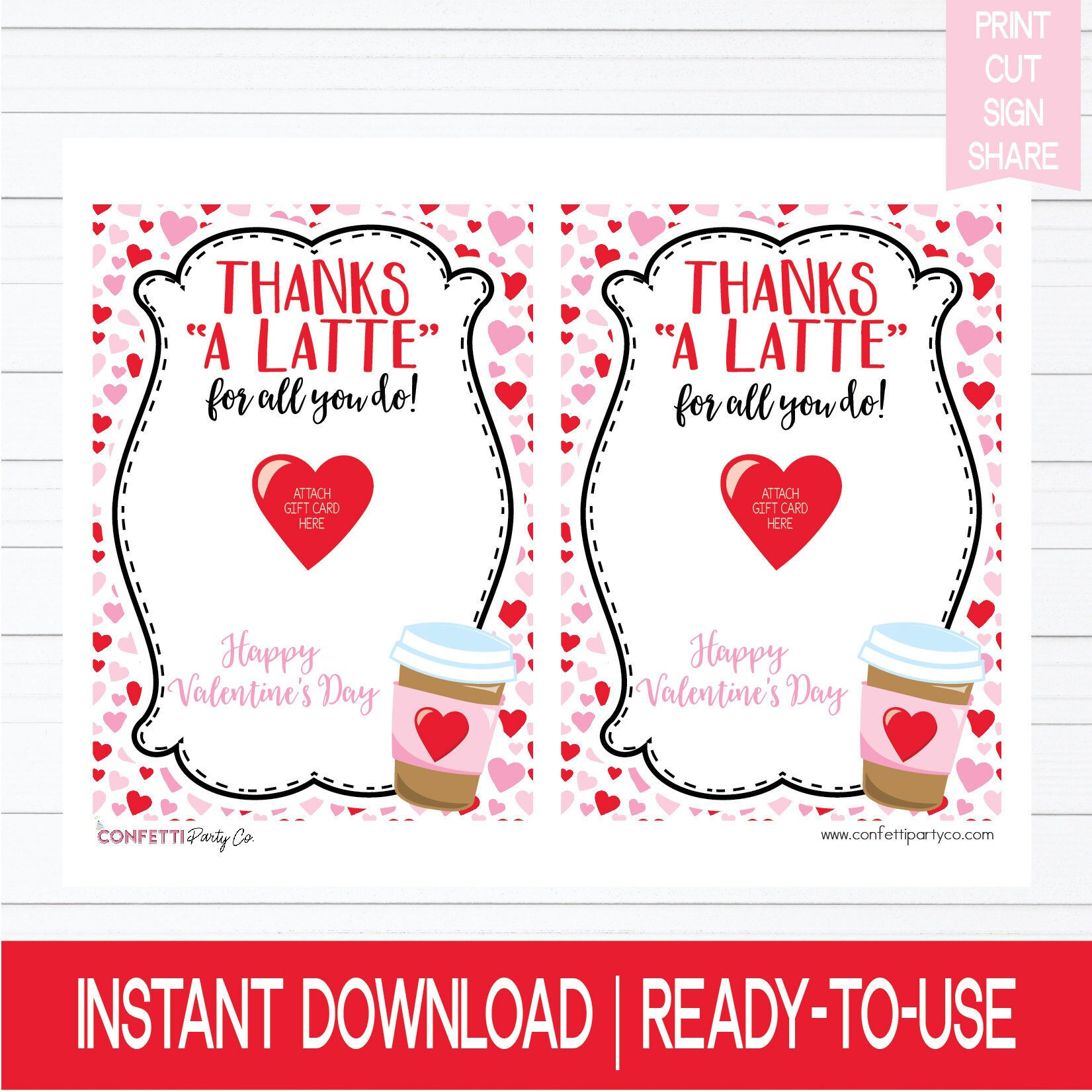 Thanks A Latte Teacher Valentine Card Coffee Valentine Gift | Etsy