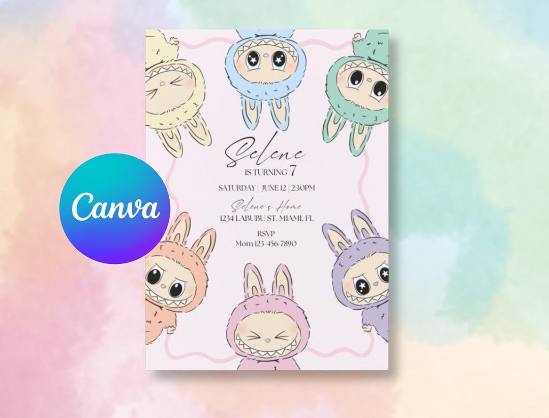 Labubu Theme Birthday Invitation | Cute Monster Labubu Invitation ...