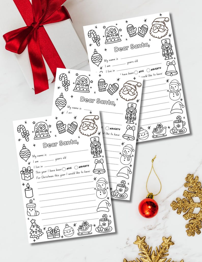 Letter to Santa Coloring Page Printable Christmas Wish List Dear Santa ...