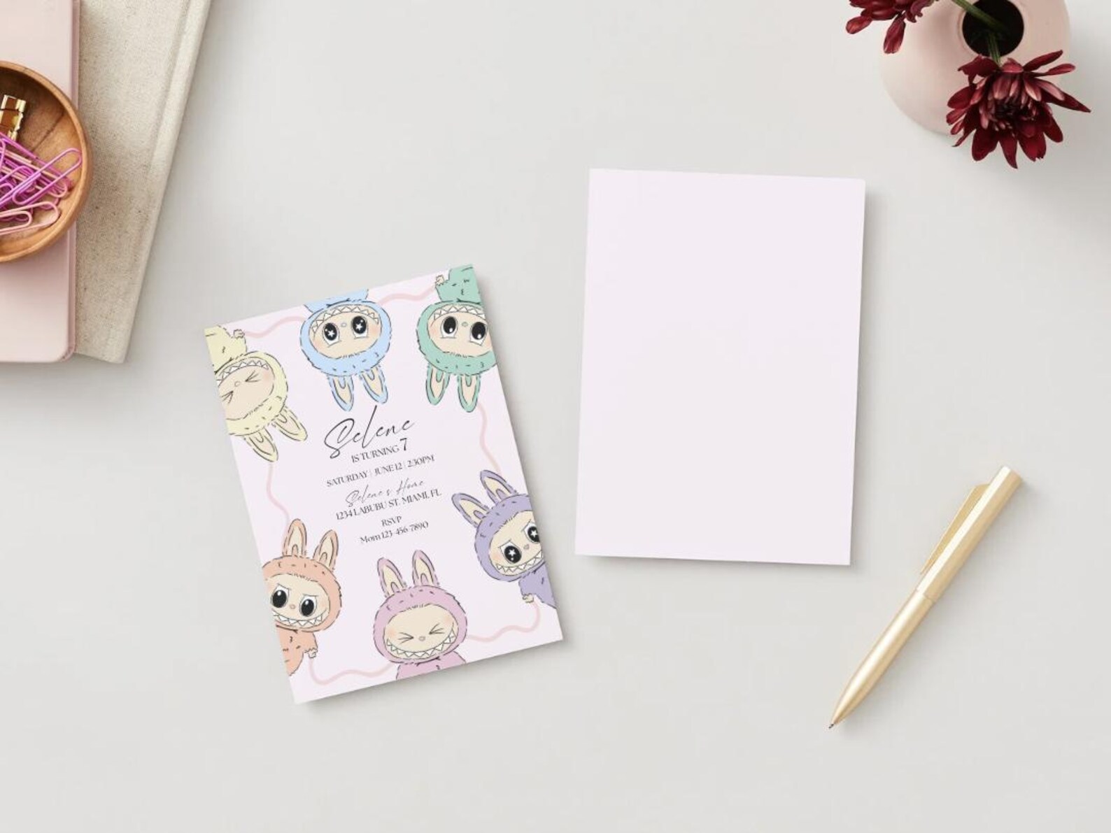 Labubu Theme Birthday Invitation | Cute Monster Labubu Invitation ...