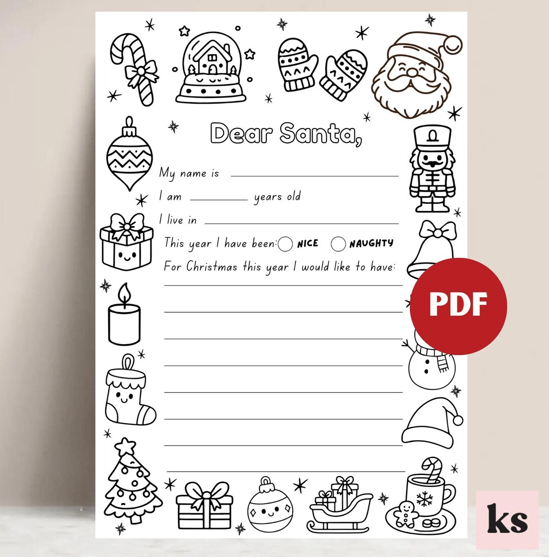 Letter to Santa Coloring Page Printable Christmas Wish List Dear Santa ...