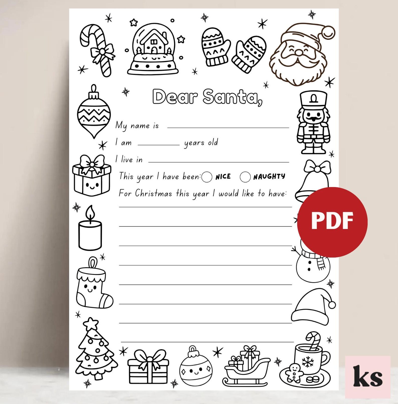 Letter to Santa Coloring Page Printable Christmas Wish List Dear Santa ...