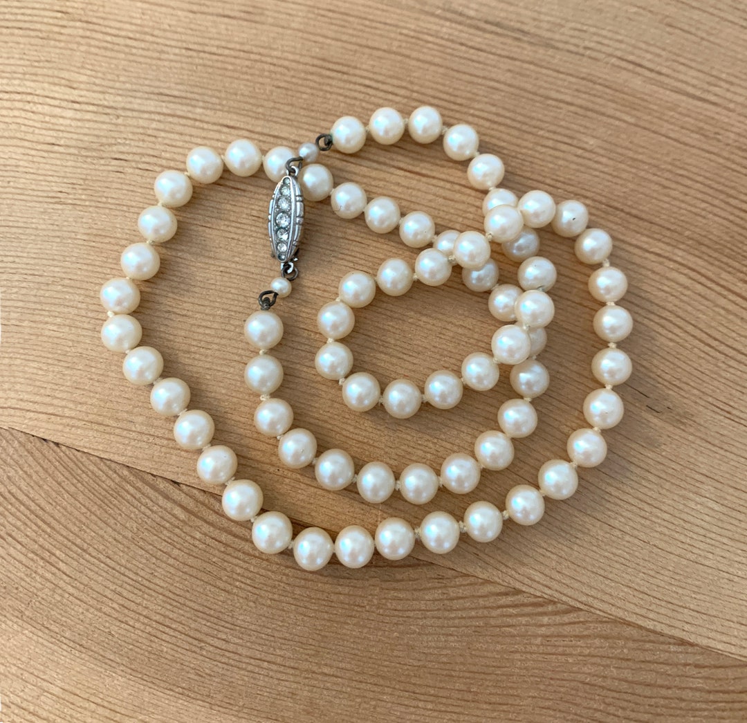 21 Inch Faux Pearl Necklace With 7 Mm Pearls Creamy Toned Single Strand ...