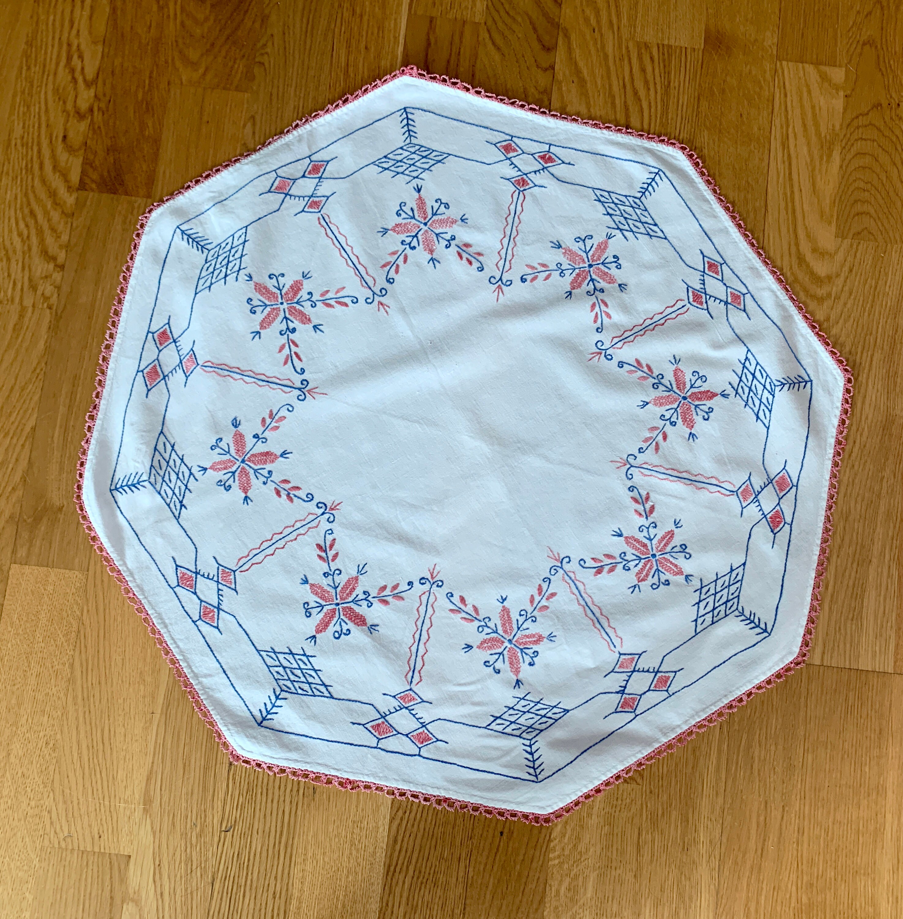 Swedish Hand Embroidered Vintage Table Topper Blue Pink Floral - Etsy