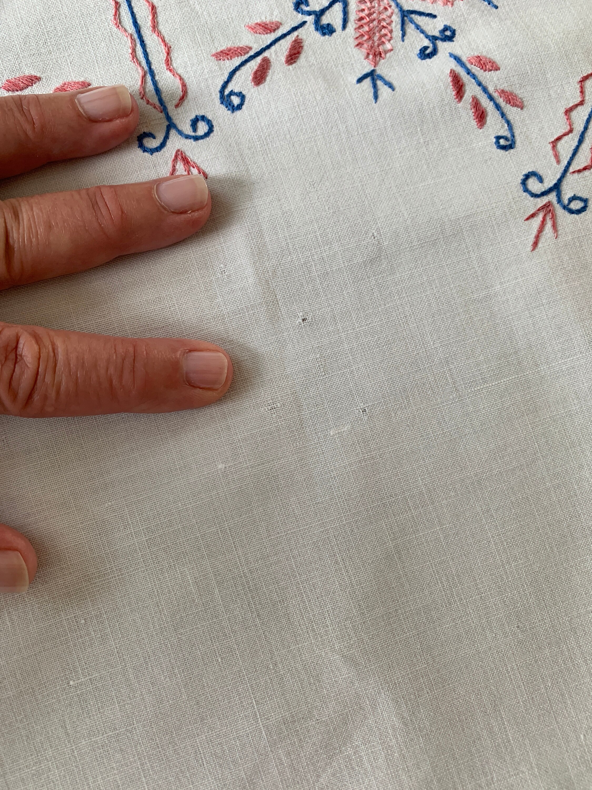 Swedish Hand Embroidered Vintage Table Topper Blue Pink Floral ...