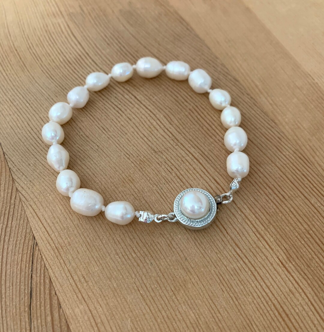 Baroque Faux Fresh Water Pearl Bracelet With Slide Clasp Closure Silver ...