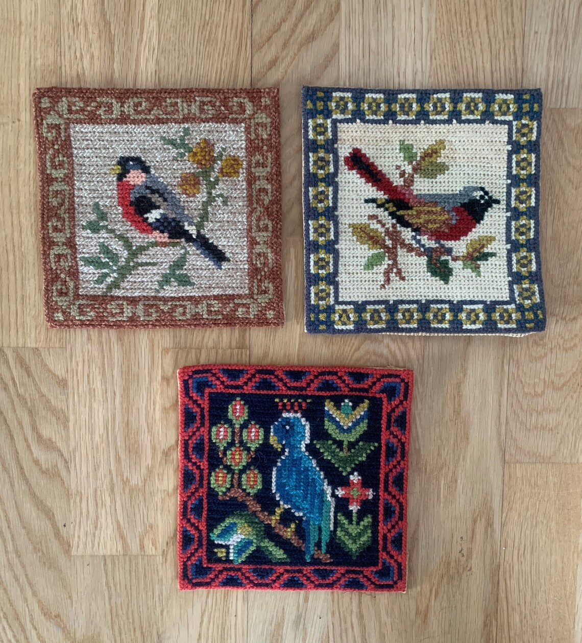 3 Small Swedish Embroidered Wool Wall Hangings Twist Stitched ...