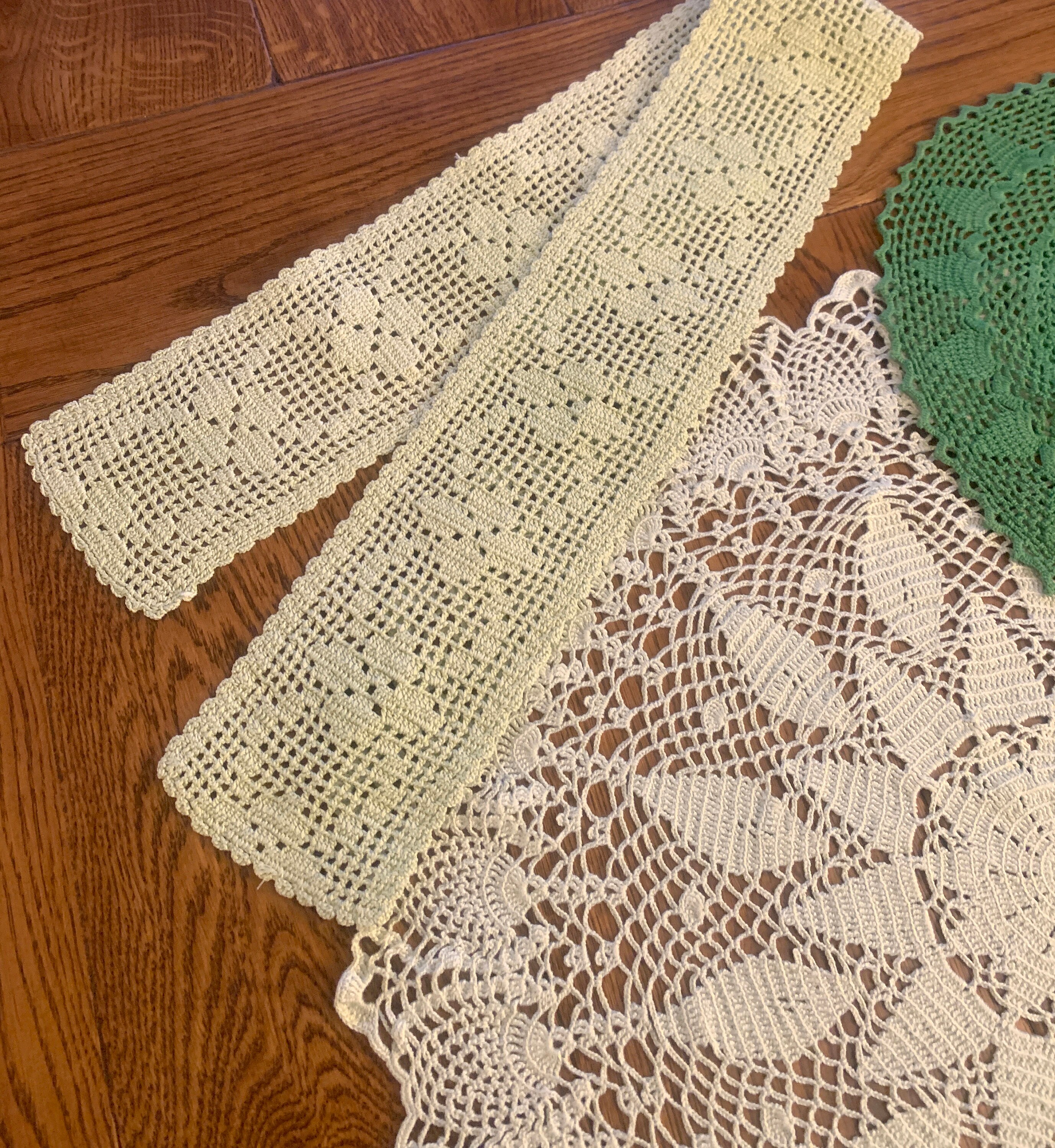 Scrap Lot 3 Hand Crocheted Doilies Crochet Trim Green Cotton Yarn ...