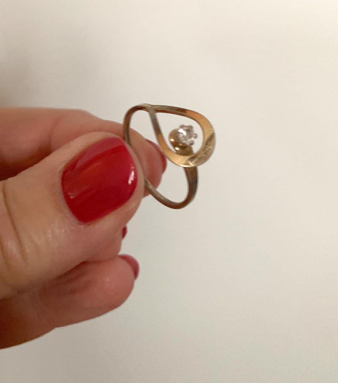 Avon 1970s Gold Plated Looped Minimalist Ring With Clear Rhinestone ...