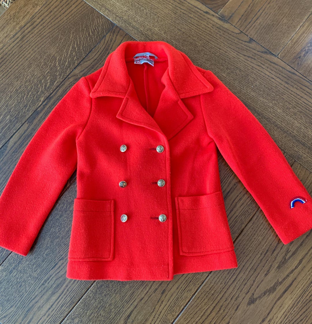 Little Girls Red Vintage Peacoat With Gold Metal Buttons Swedish Design ...