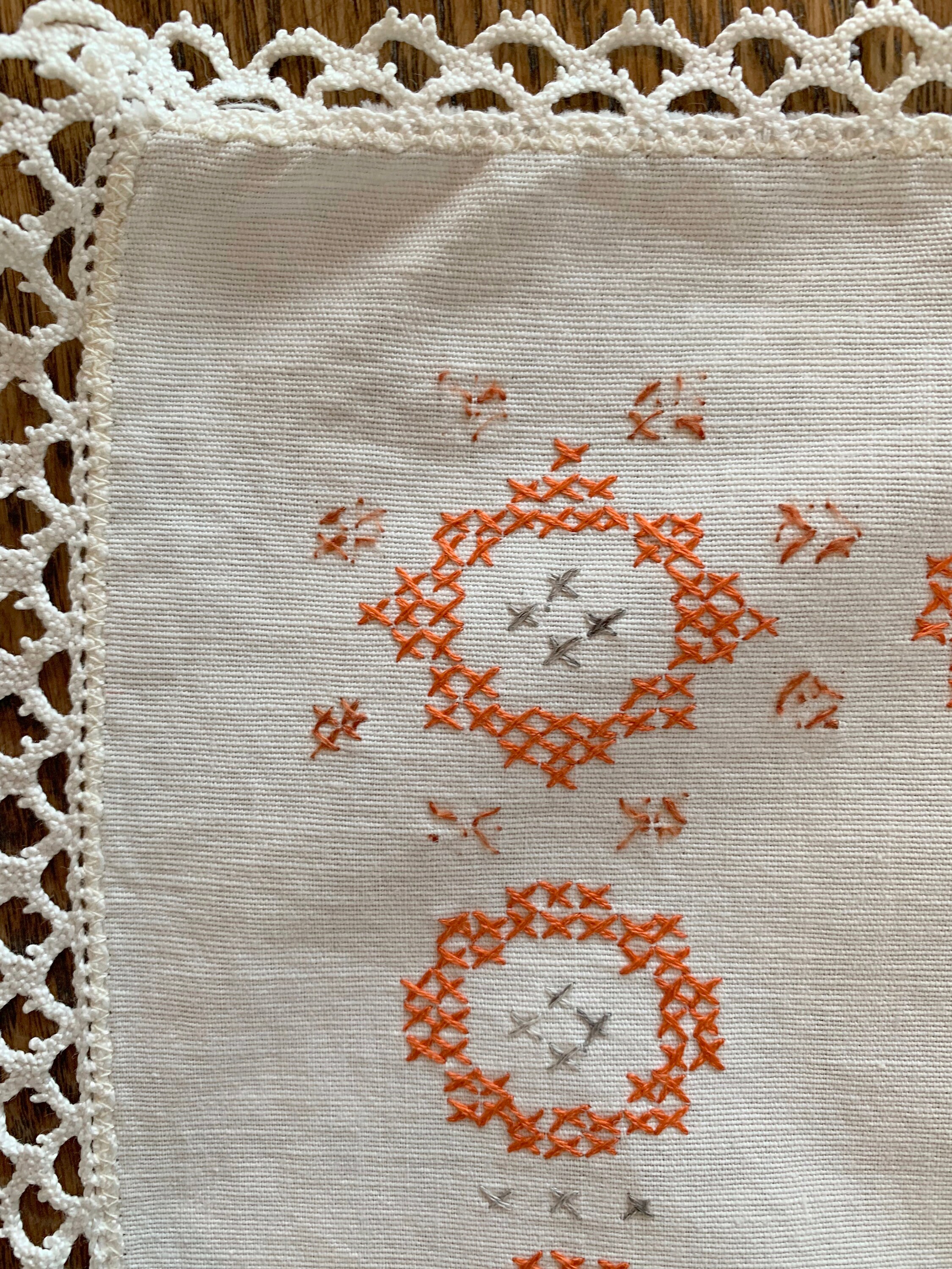 Small Square Embroidered Table Topper With Crochet Lace Trim - Etsy