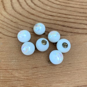 7 White Irridescent Glass Ball Buttons 11 Mm With Brass Loops - Etsy