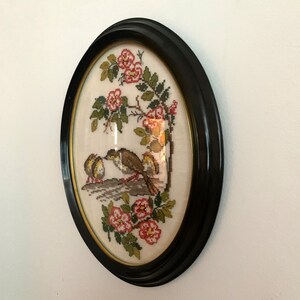 Framed Oval Vintage Cross Stitch Embroidery With Birds and Flowers ...