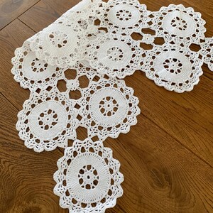 Vintage Hand Crochet Table Runner in White Medium Cotton Yarn ...