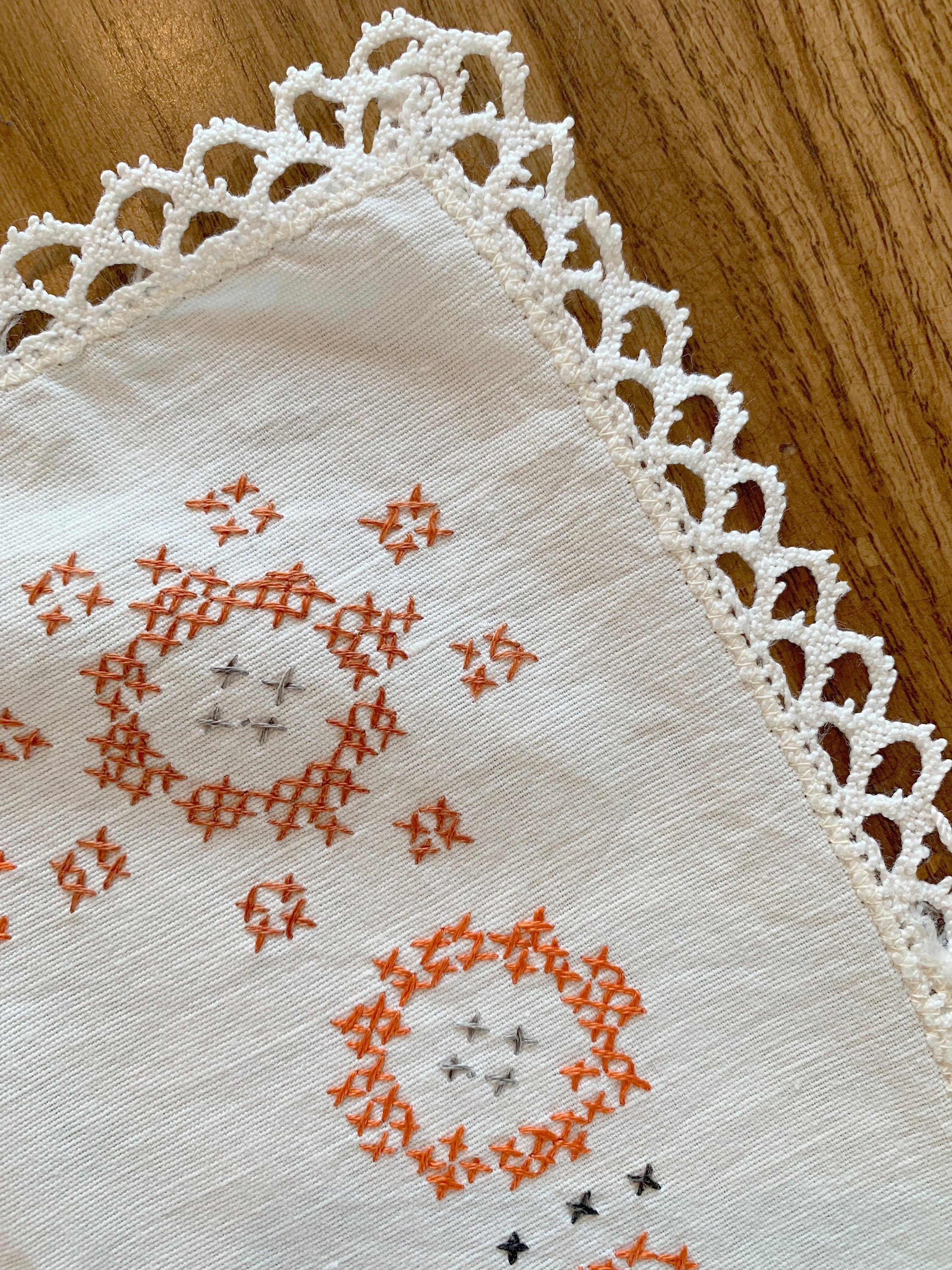 Small Square Embroidered Table Topper With Crochet Lace Trim - Etsy