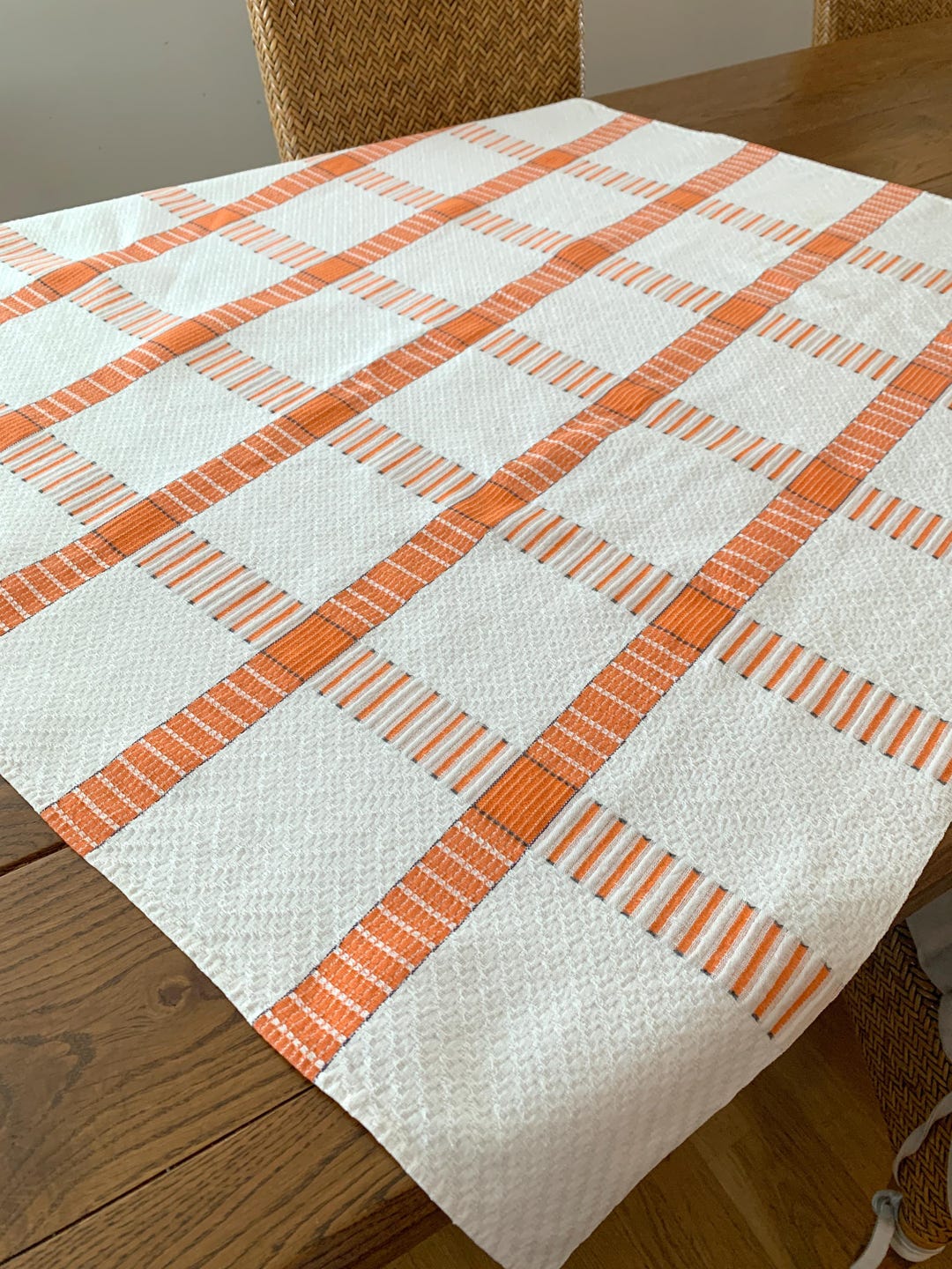 Square Swedish Block Damask Linen / Cotton Table Topper / Square Table ...