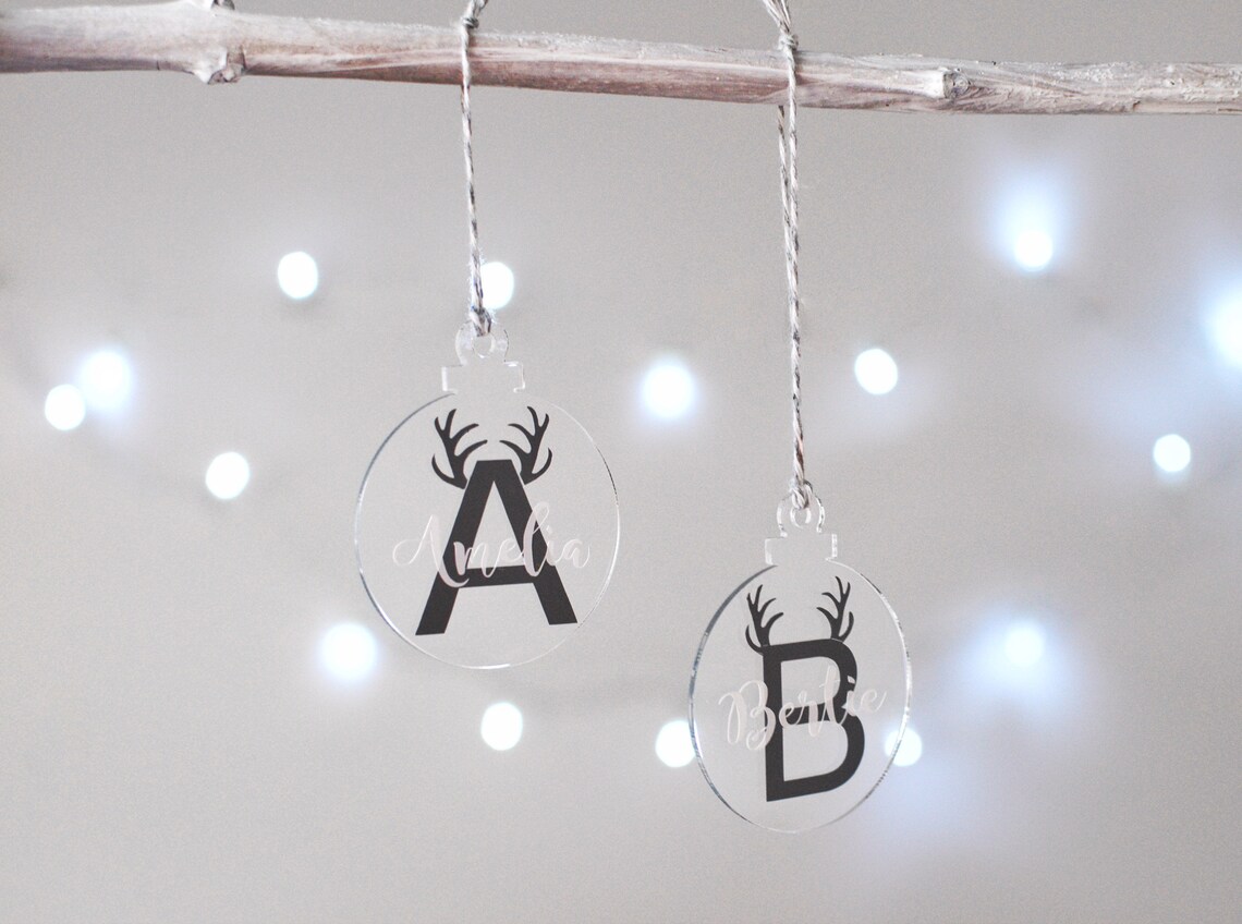 Personalised Bauble Tree Decorations Initial Acrylic - Etsy UK