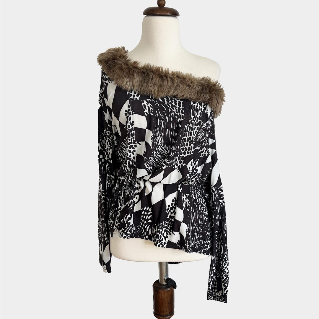 Y2K Furry Trim Off-shoulder Top - Etsy