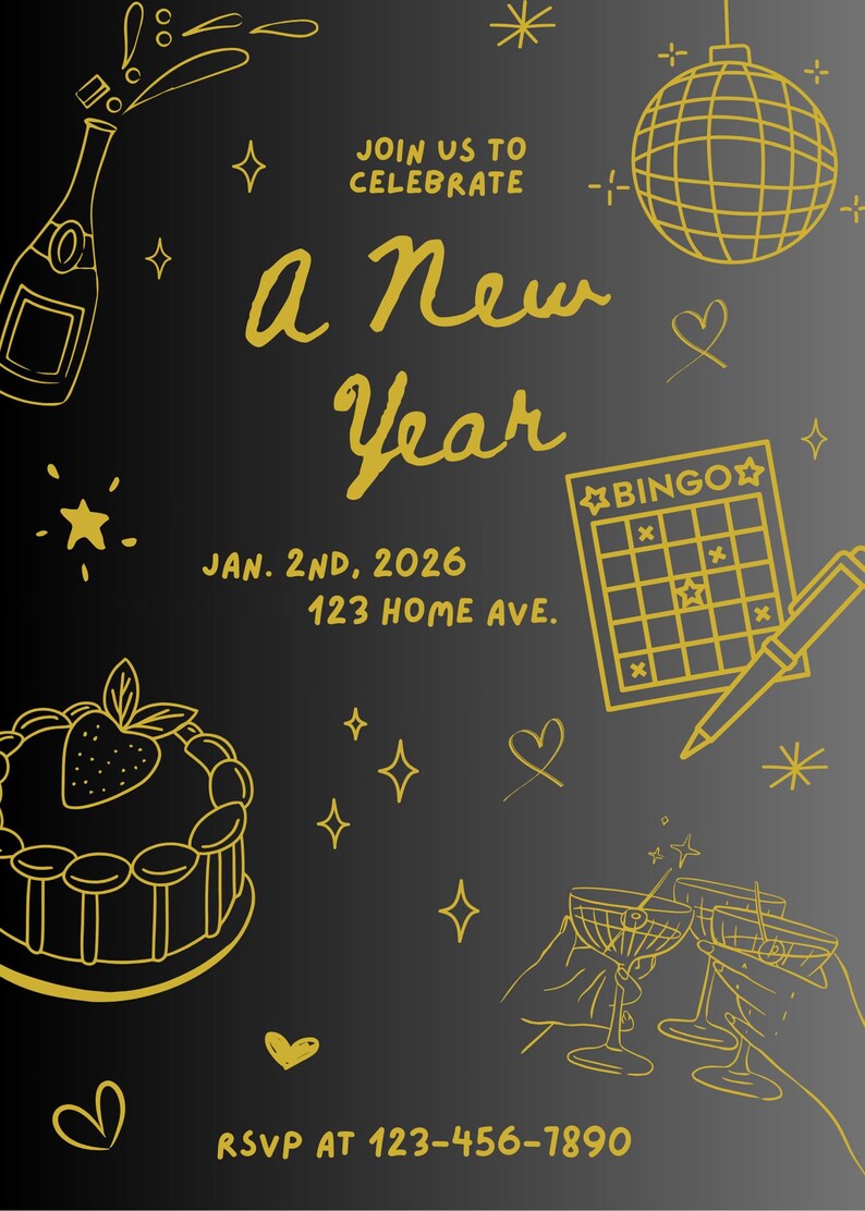 Editable New Year Bingo Party Invitation | Instant Download Template ...
