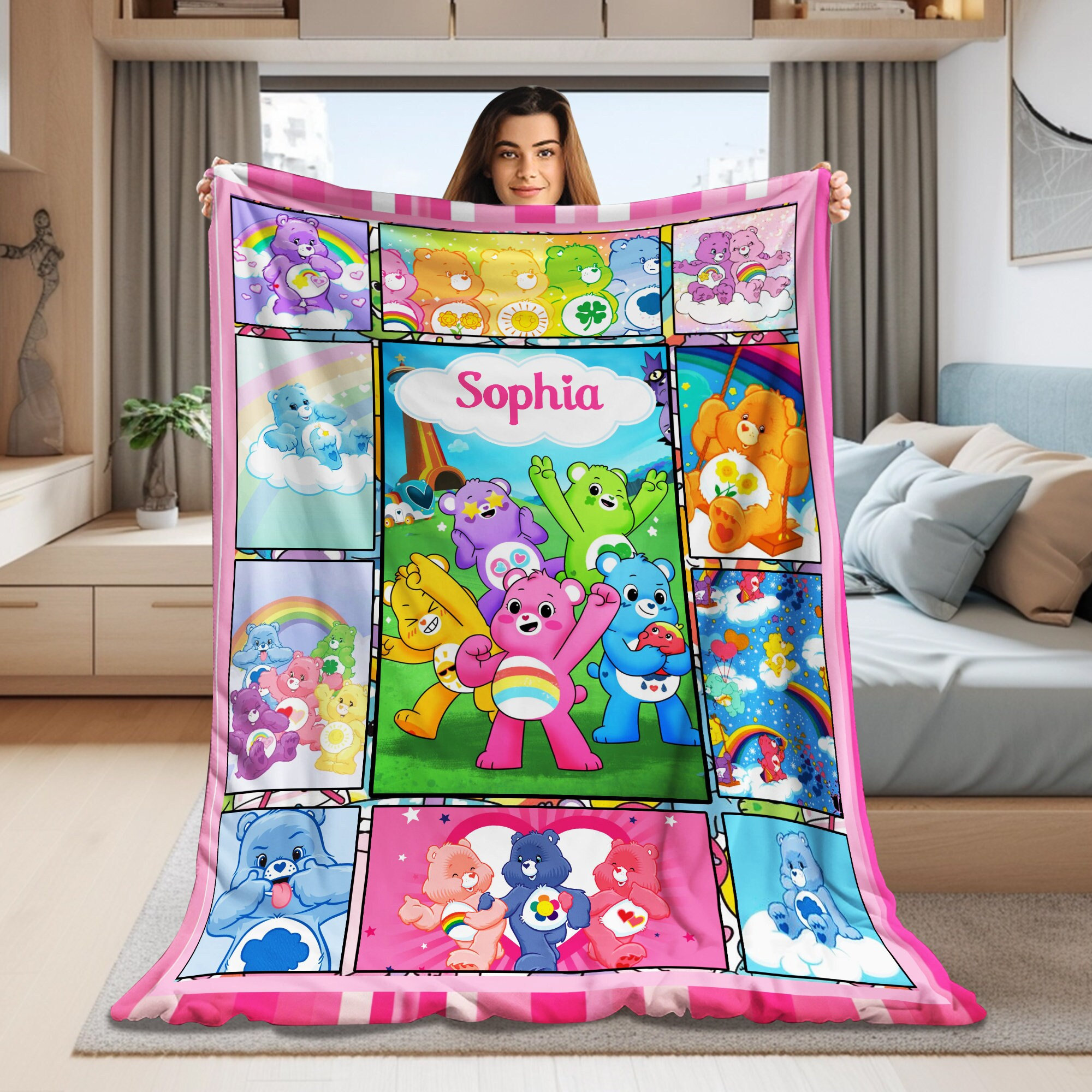 Personalized Care Bears Blanket, Care Bears Group Characters Blanket ...