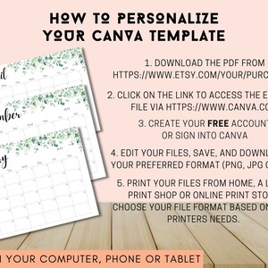 Botanical Editable Monthly Calendar 2023 Printable Greenery - Etsy