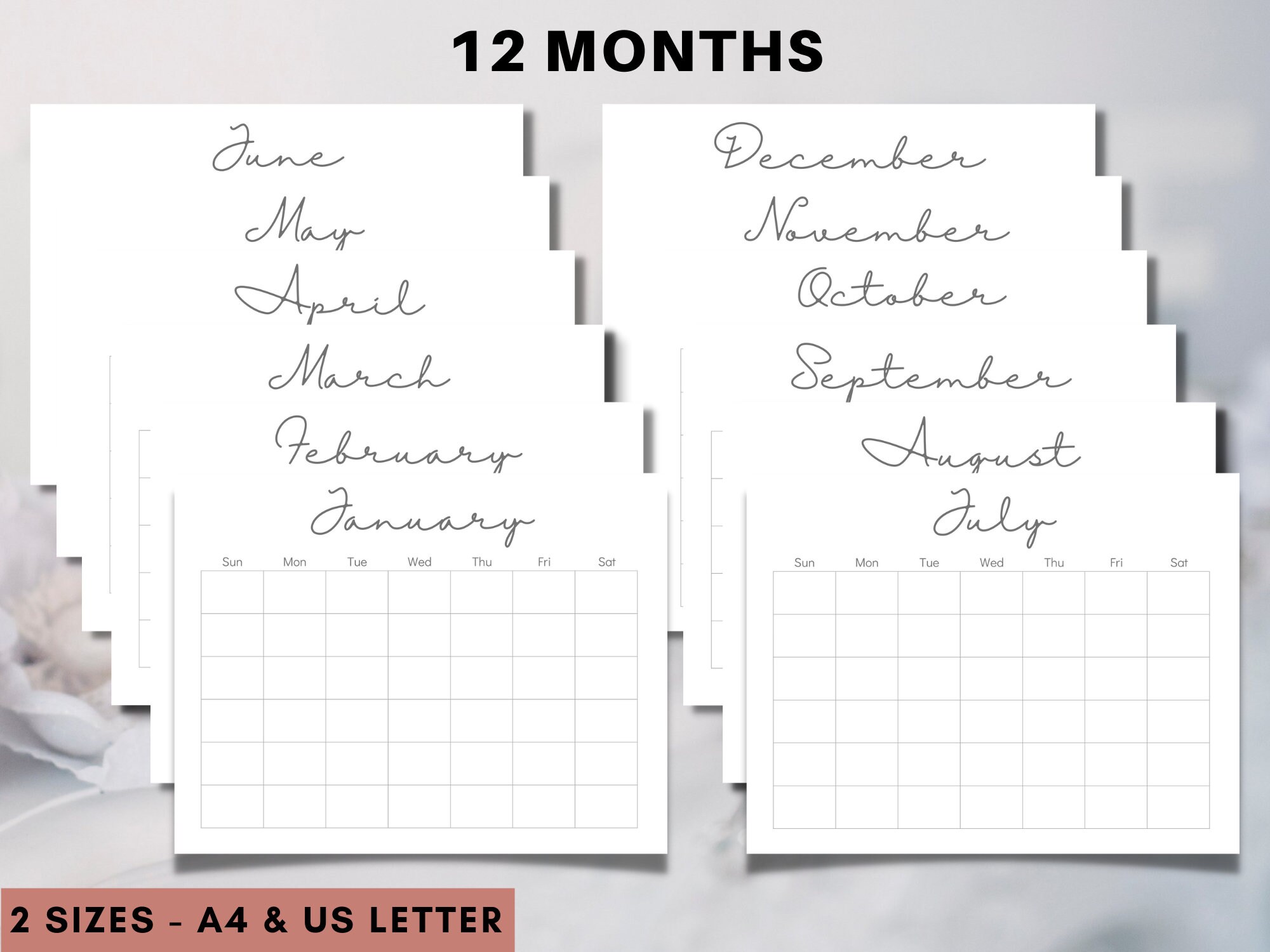 Blank Editable Monthly Calendar 2022 Printable Undated - Etsy Canada