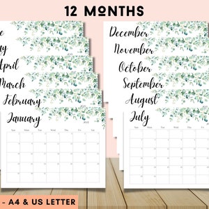 Botanical Editable Monthly Calendar 2023 Printable Greenery - Etsy