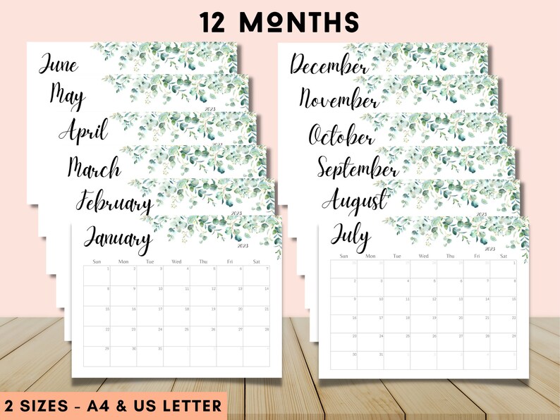 Botanical Editable Monthly Calendar 2023 Printable Greenery - Etsy