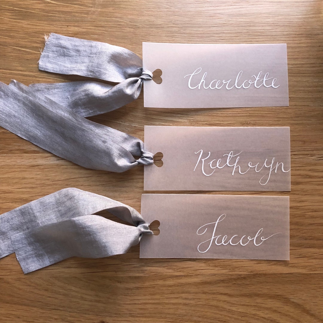 Handwritten Calligraphy Vellum Name-card With Silk Ribbon - Etsy UK