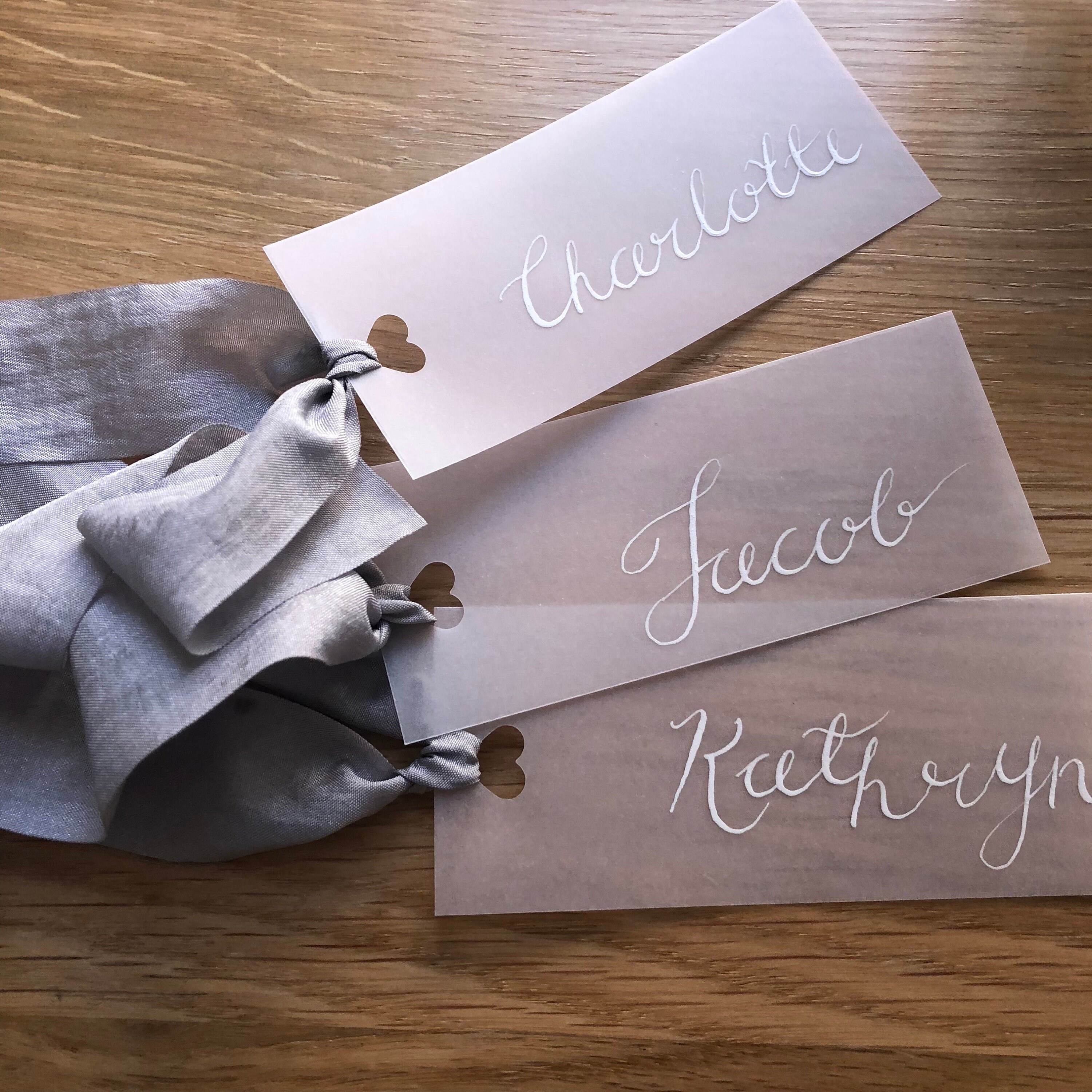 Handwritten Calligraphy Vellum Name-card With Silk Ribbon - Etsy UK