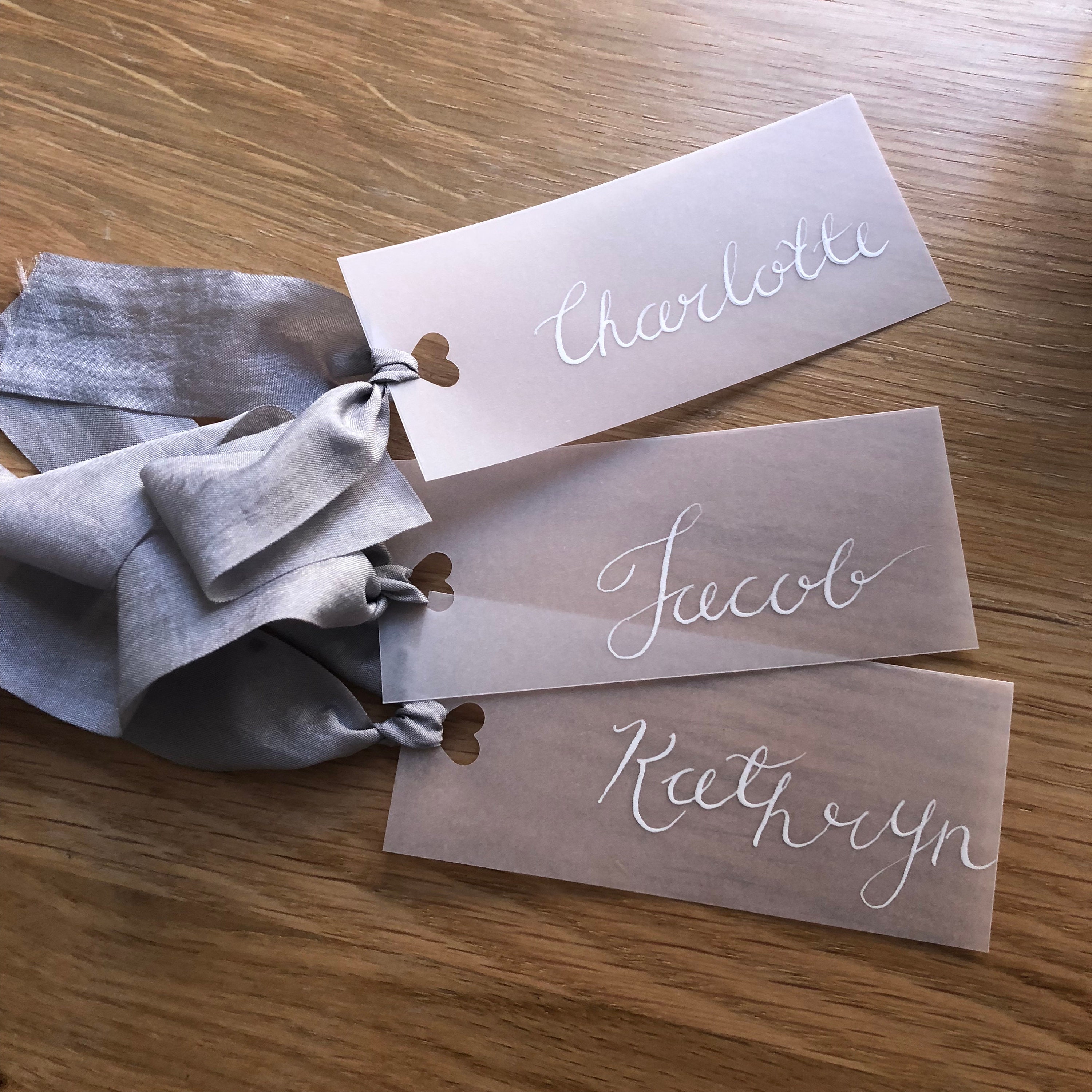 Handwritten Calligraphy Vellum Name-card With Silk Ribbon - Etsy UK