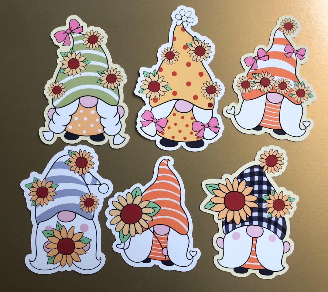 Sunflower Gnome Glossy Sticker Set, Cute Sticker Bundle, Journal ...
