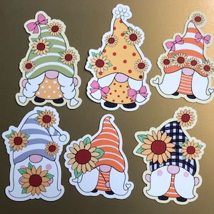 Sunflower Gnome Glossy Sticker Set, Cute Sticker Bundle, Journal ...