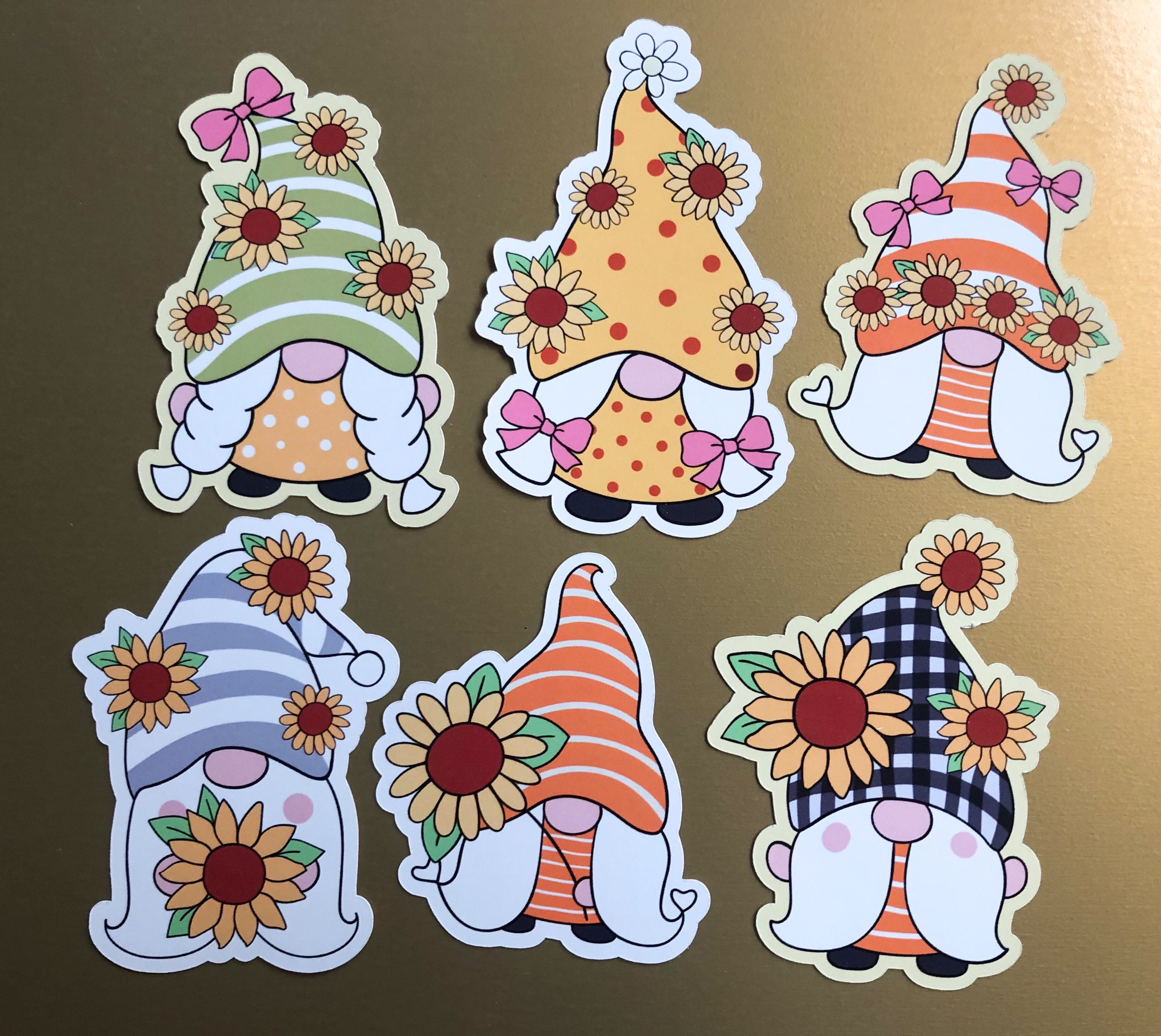 Sunflower Gnome Glossy Sticker Set Cute Sticker Bundle - Etsy UK