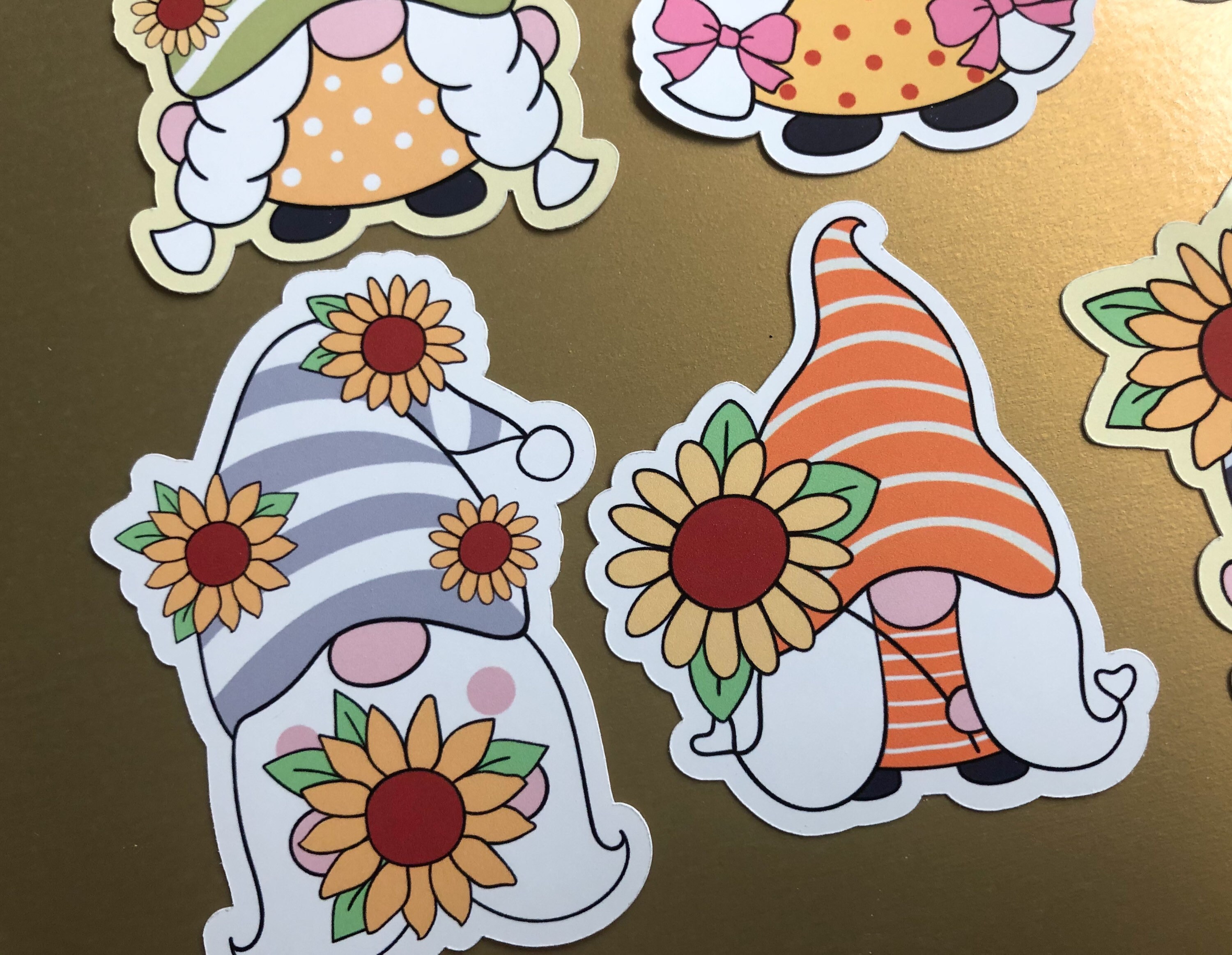 Sunflower Gnome Glossy Sticker Set Cute Sticker Bundle - Etsy UK