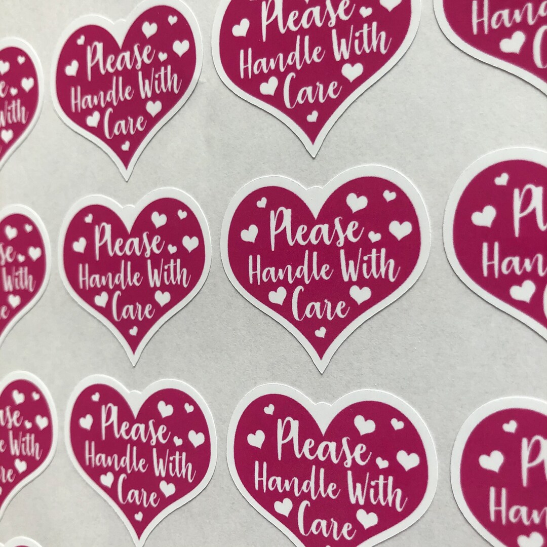 Please Handle With Care Pink Heart Stickers, Packaging Stickers ...