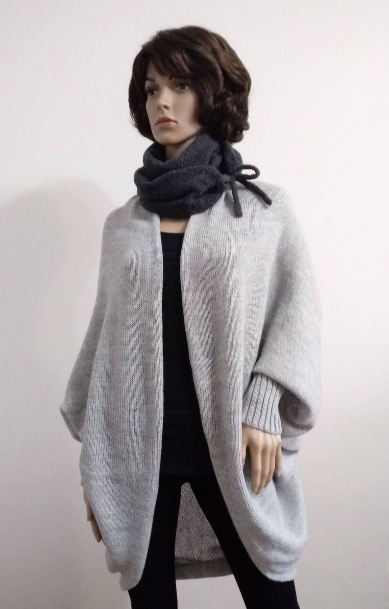 Batwing Cardigan Gray Wool Jacket Coat Women Grey White Jacket Coat ...