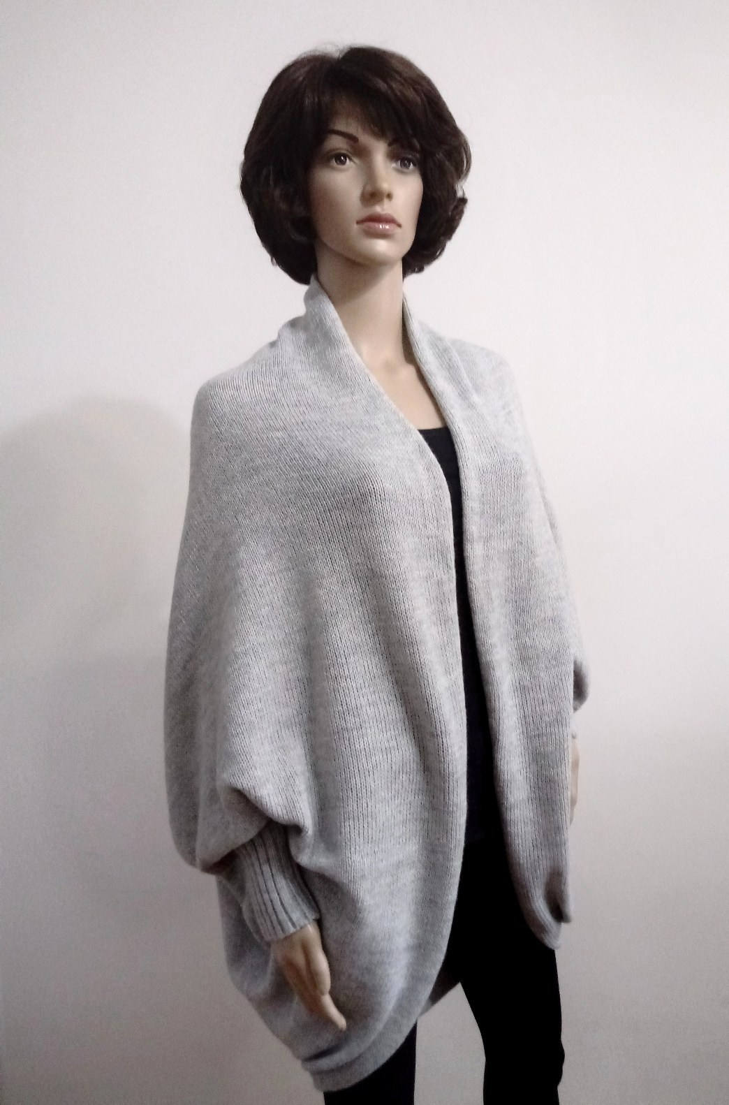 Batwing Cardigan Gray Wool Jacket Coat Women Grey White Jacket Coat ...