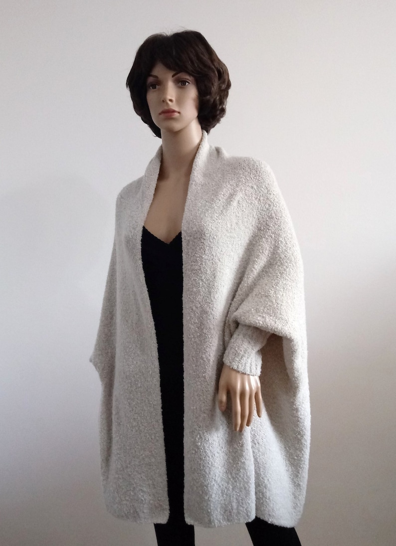 White Batwing Cardigan Jacket With Long Sleeves Cozy Wool Long Loose ...