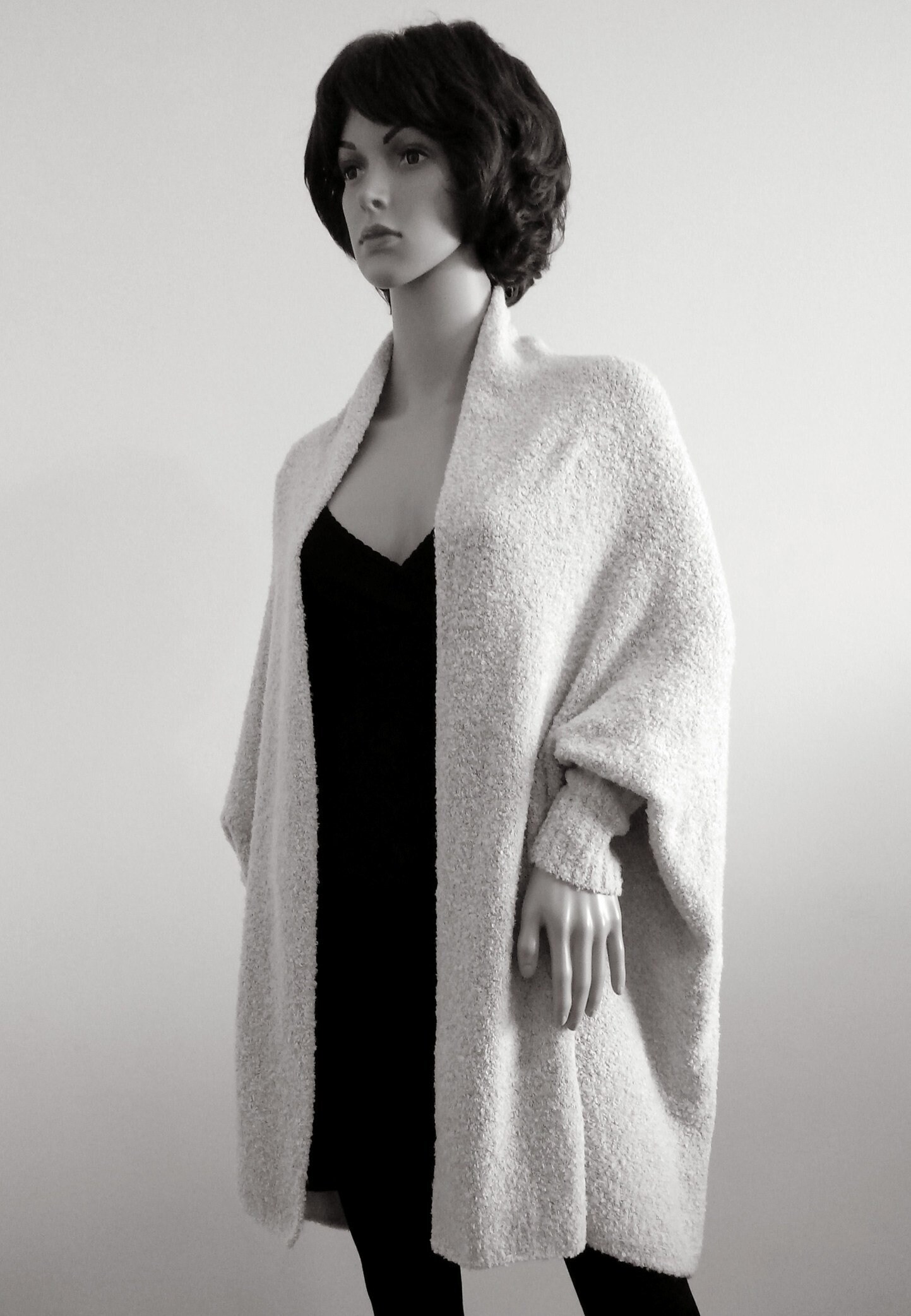 White Batwing Cardigan Jacket With Long Sleeves Cozy Wool Long Loose ...