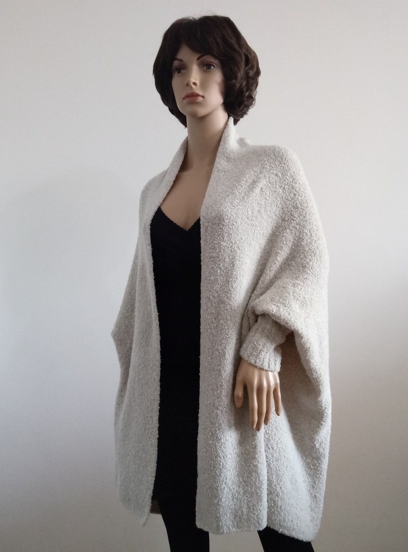 White Batwing Cardigan Jacket With Long Sleeves Cozy Wool Long Loose ...