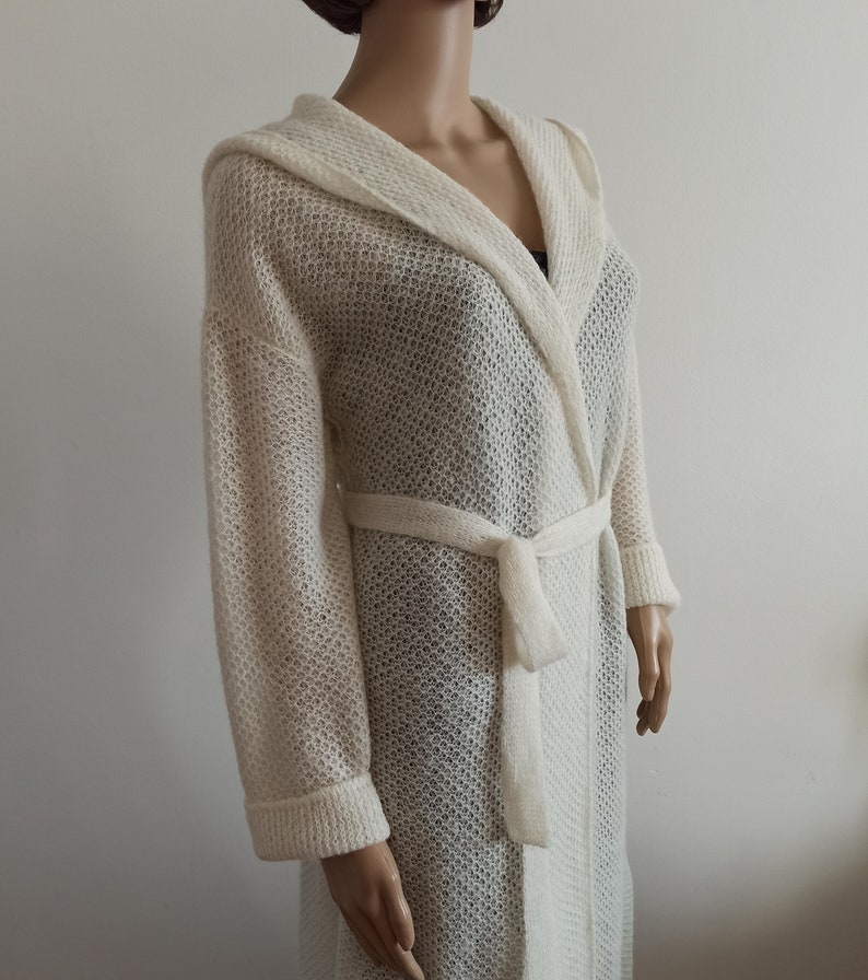 Alpaca Long Wool Cardigan With Hood Thin Knit Coat With Long Sleeves ...