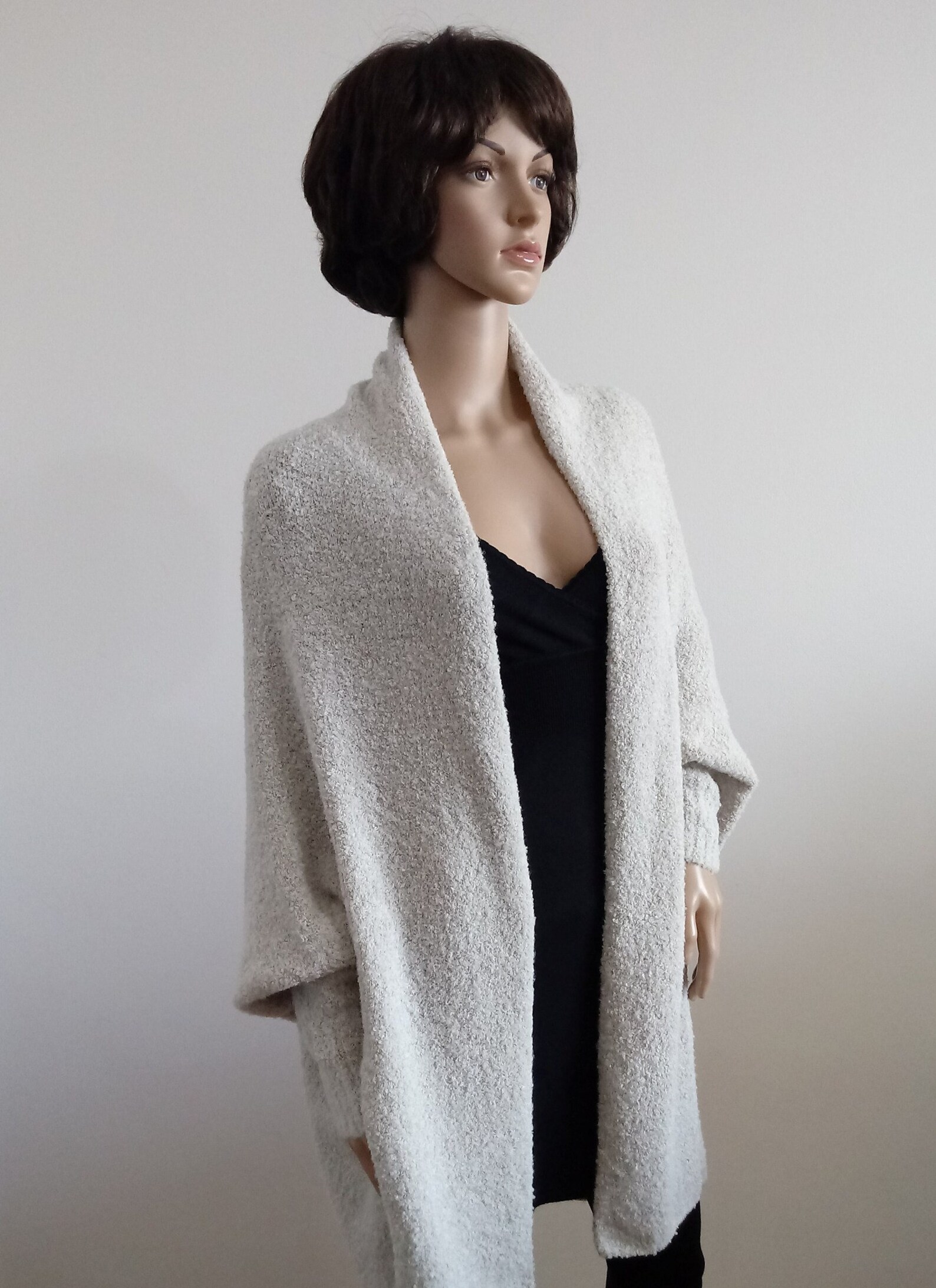 White Batwing Cardigan Jacket With Long Sleeves Cozy Wool Long Loose ...