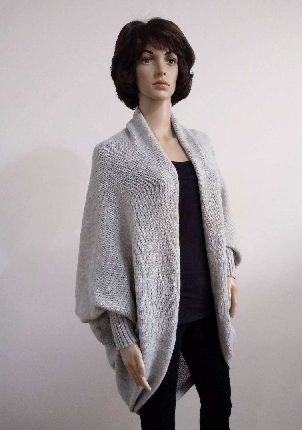 Batwing Cardigan Gray Wool Jacket Coat Women Grey White Jacket Coat ...