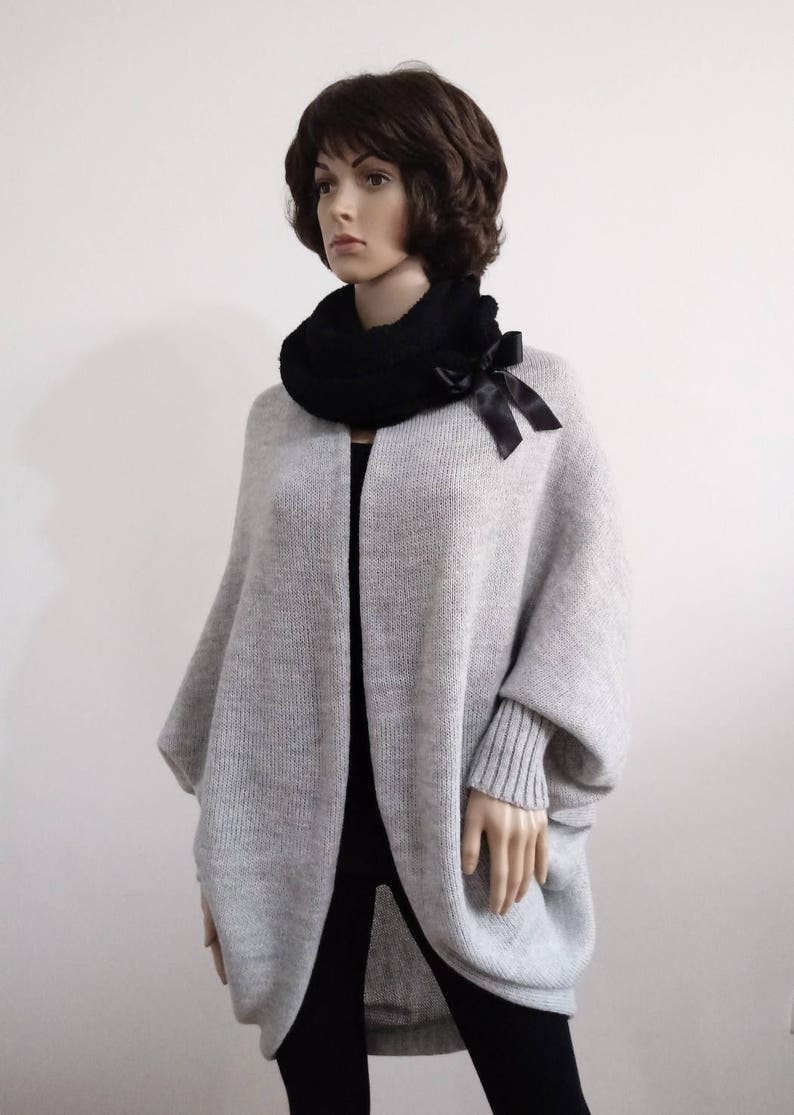 Batwing Cardigan Gray Wool Jacket Coat Women Grey White Jacket Coat ...
