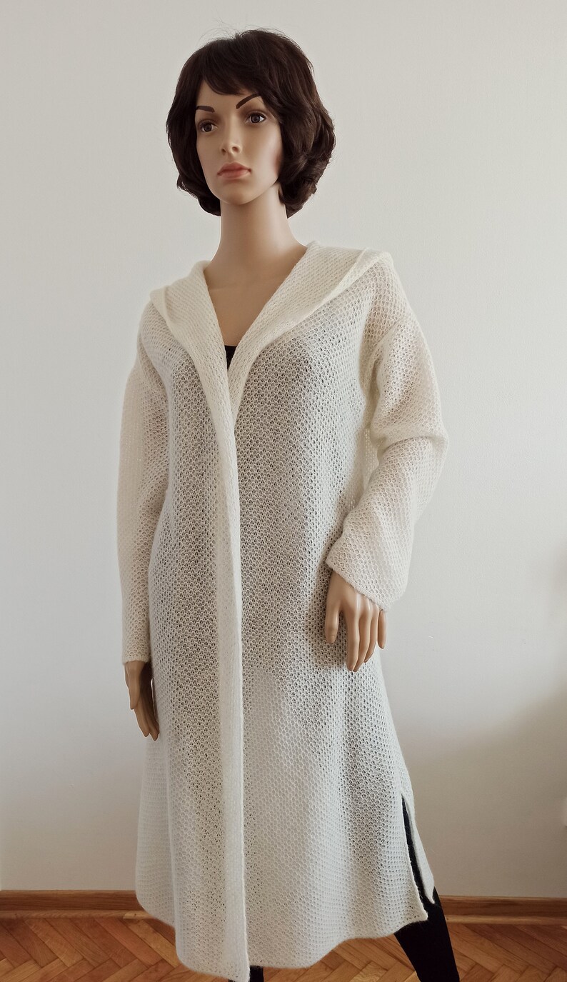 Alpaca Long Wool Cardigan With Hood Thin Knit Coat With Long Sleeves ...
